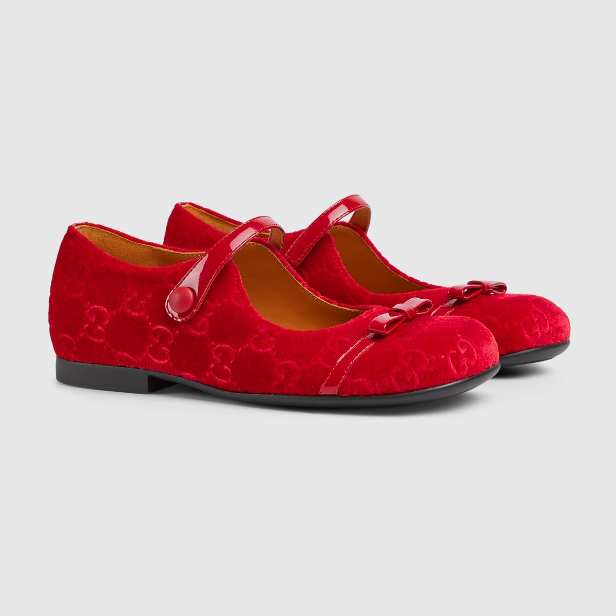 Children's GG ballet flat with bow in red GG velvet | GUCCI® US