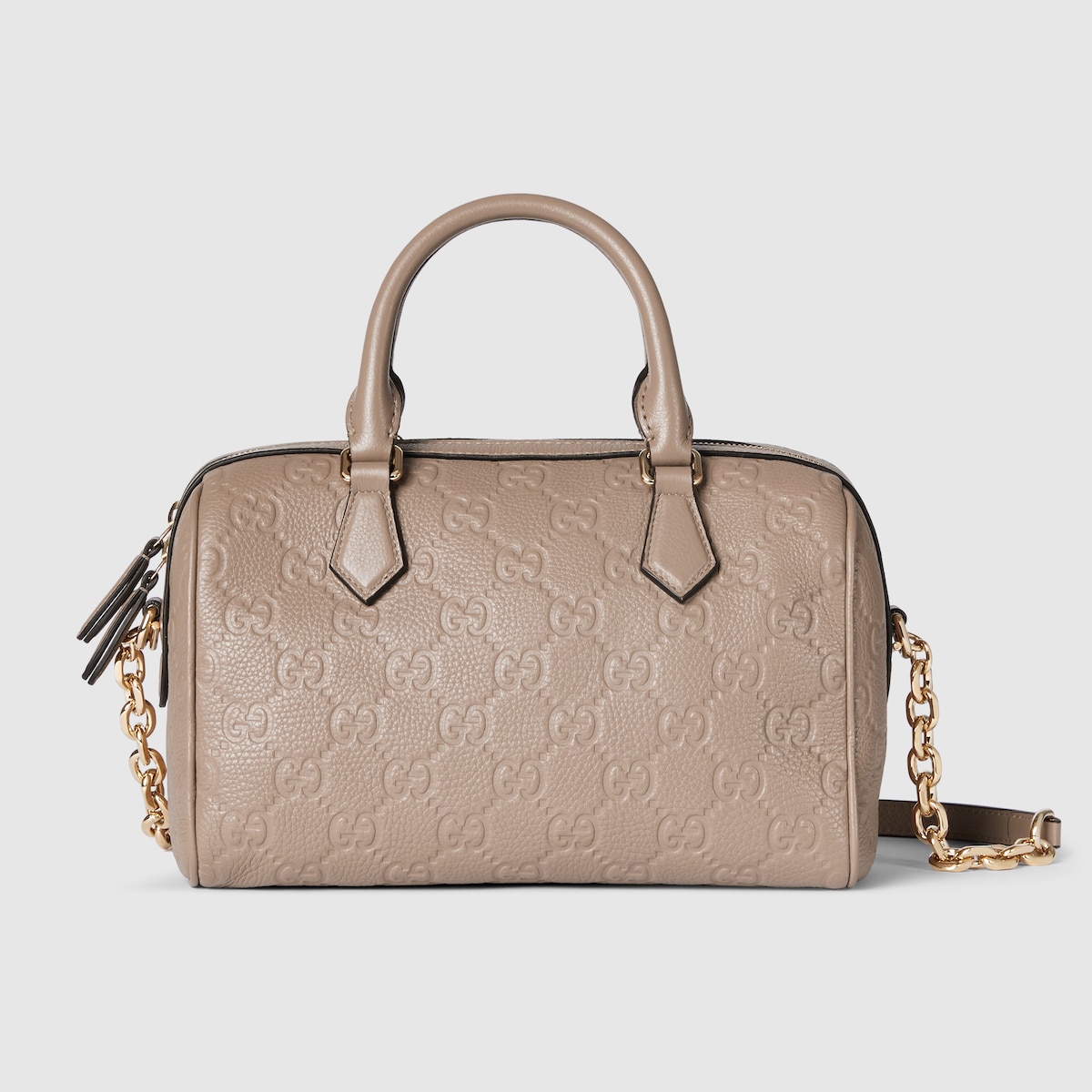 GG Emblem medium boston bag in taupe GG leather | GUCCI® Australia