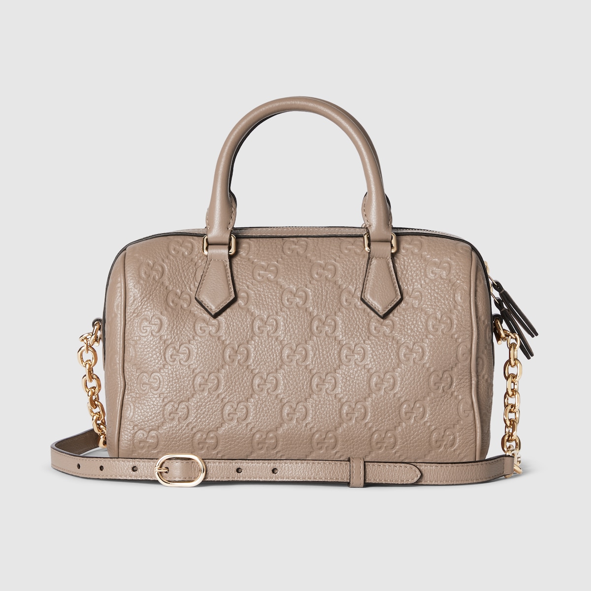 GG Emblem small top handle bag in taupe GG leather | GUCCI® TR