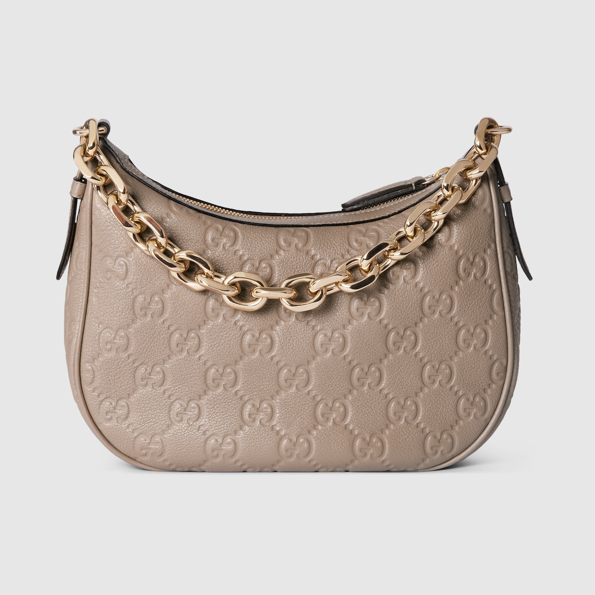 GG Emblem medium shoulder bag in taupe GG leather | GUCCI® UK