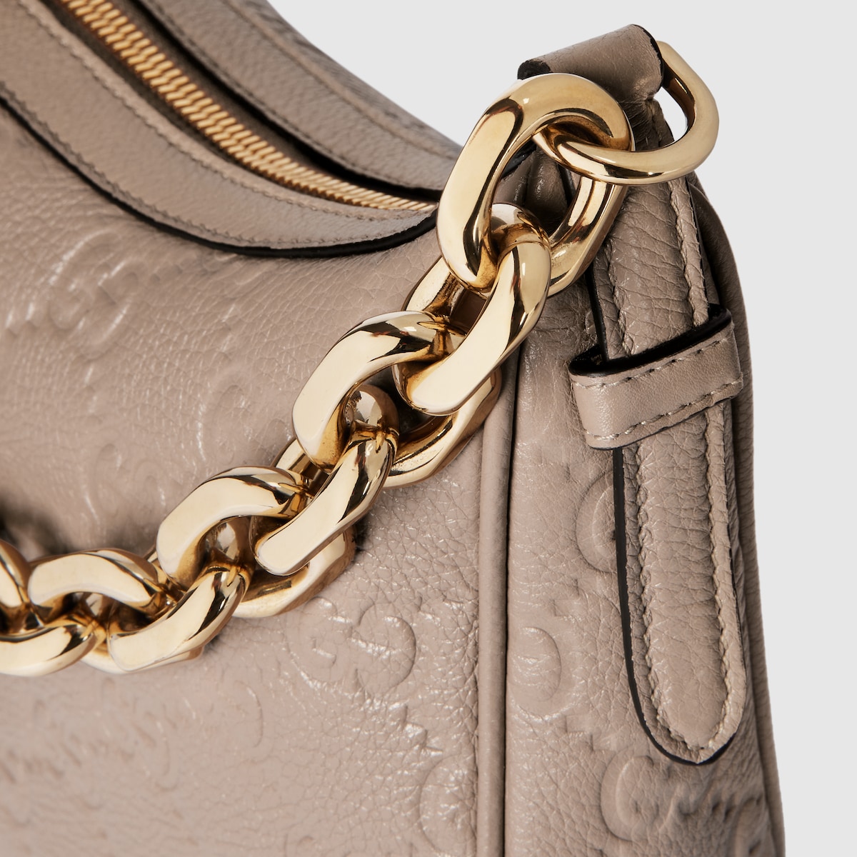 GG Emblem medium shoulder bag in taupe GG leather | GUCCI® UK