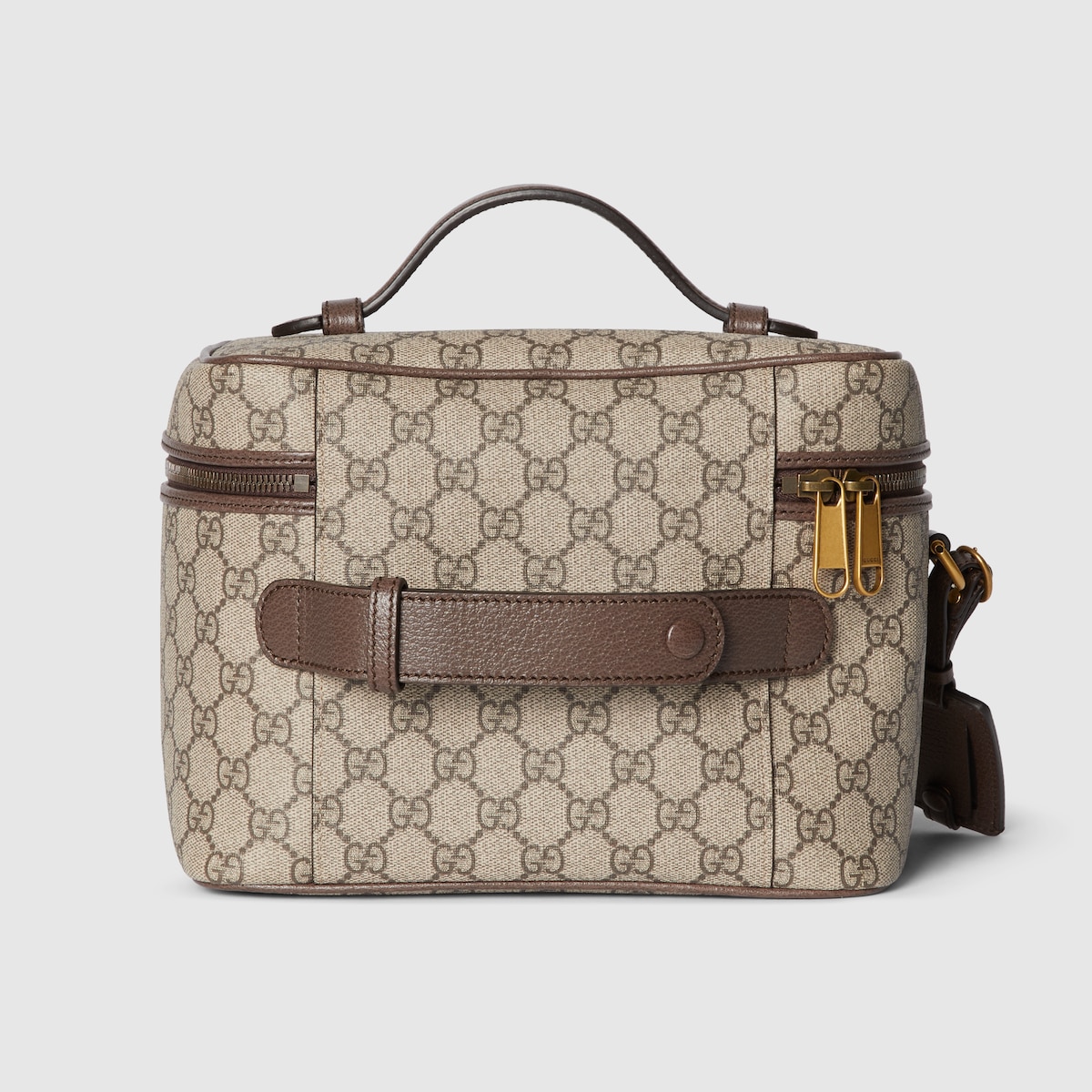 Gucci Savoy medium beauty case in beige and dark brown Supreme | GUCCI® US