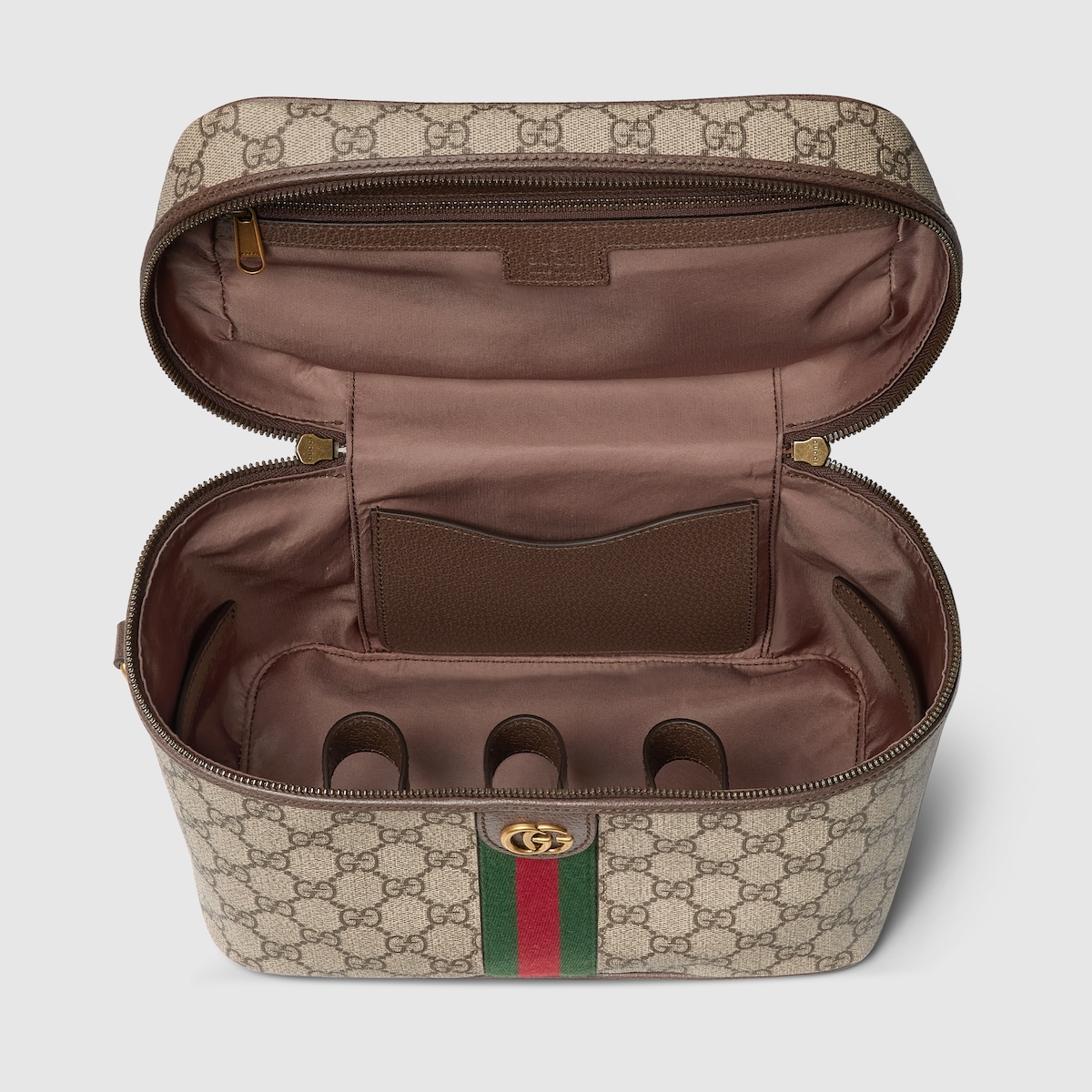 Gucci Savoy medium beauty case in beige and dark brown Supreme | GUCCI® US