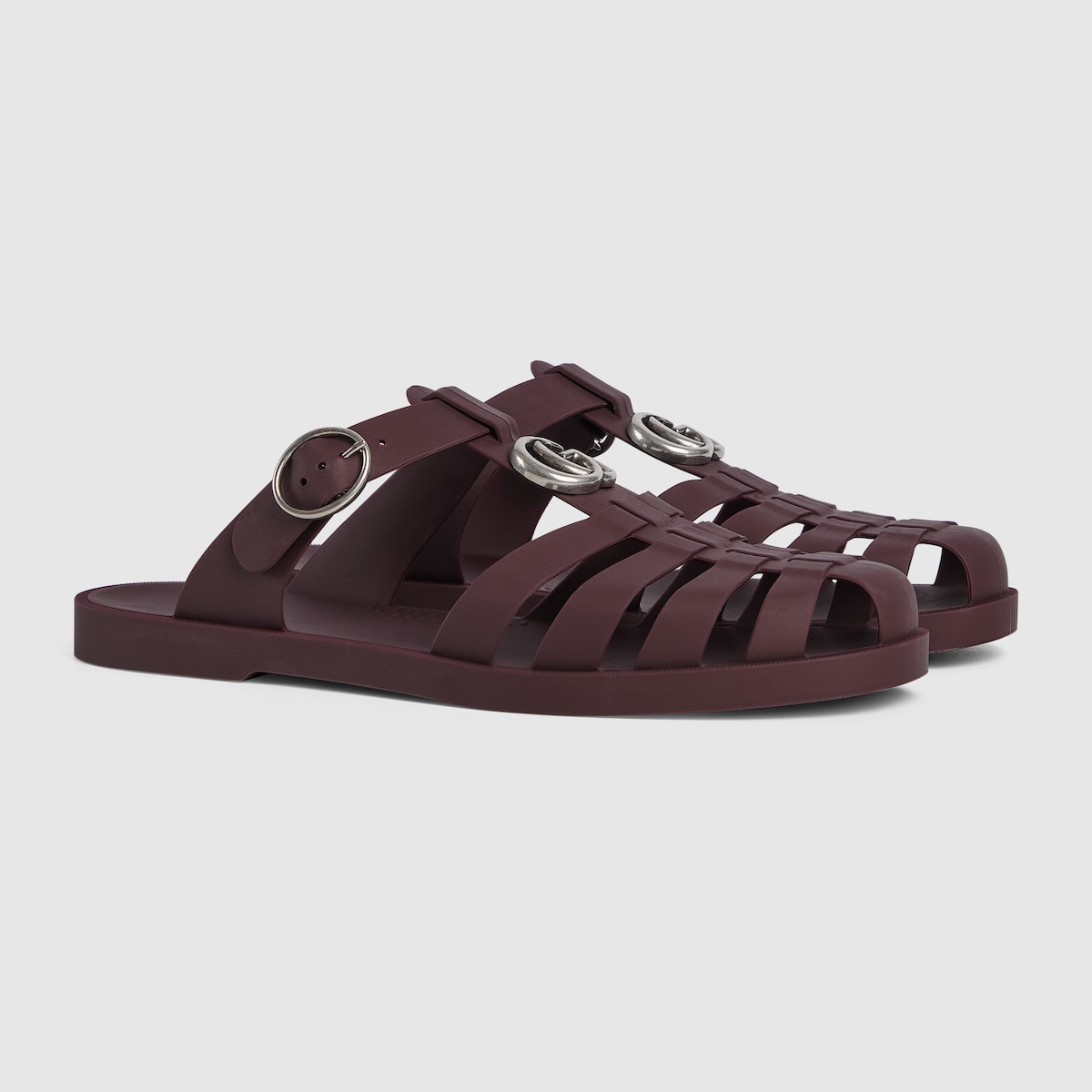 Мужские мюли с логотипом Double G inбордовый каучук | GUCCI® International