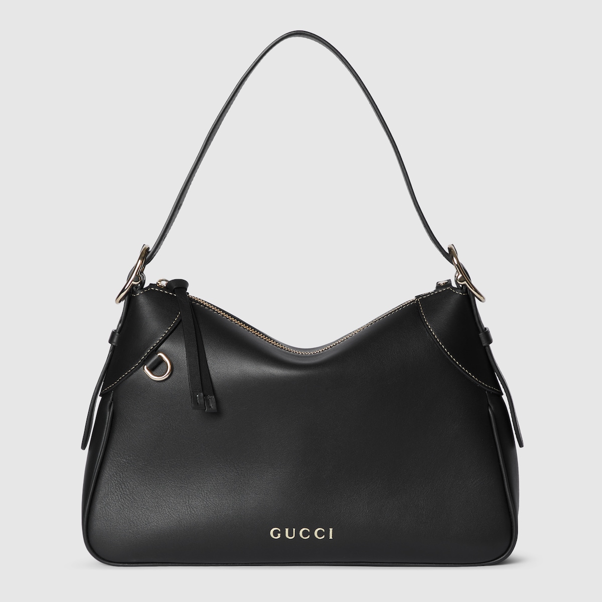 GG Emblem medium shoulder bag in black leather | GUCCI® TR