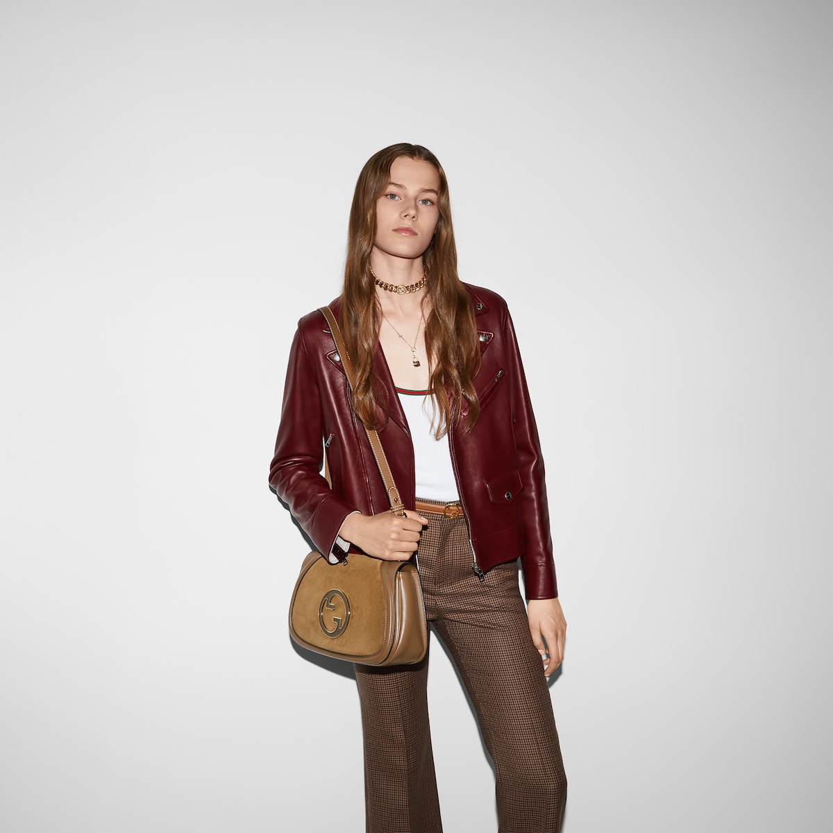 Gucci Blondie large top handle bag in light brown suede | GUCCI® US