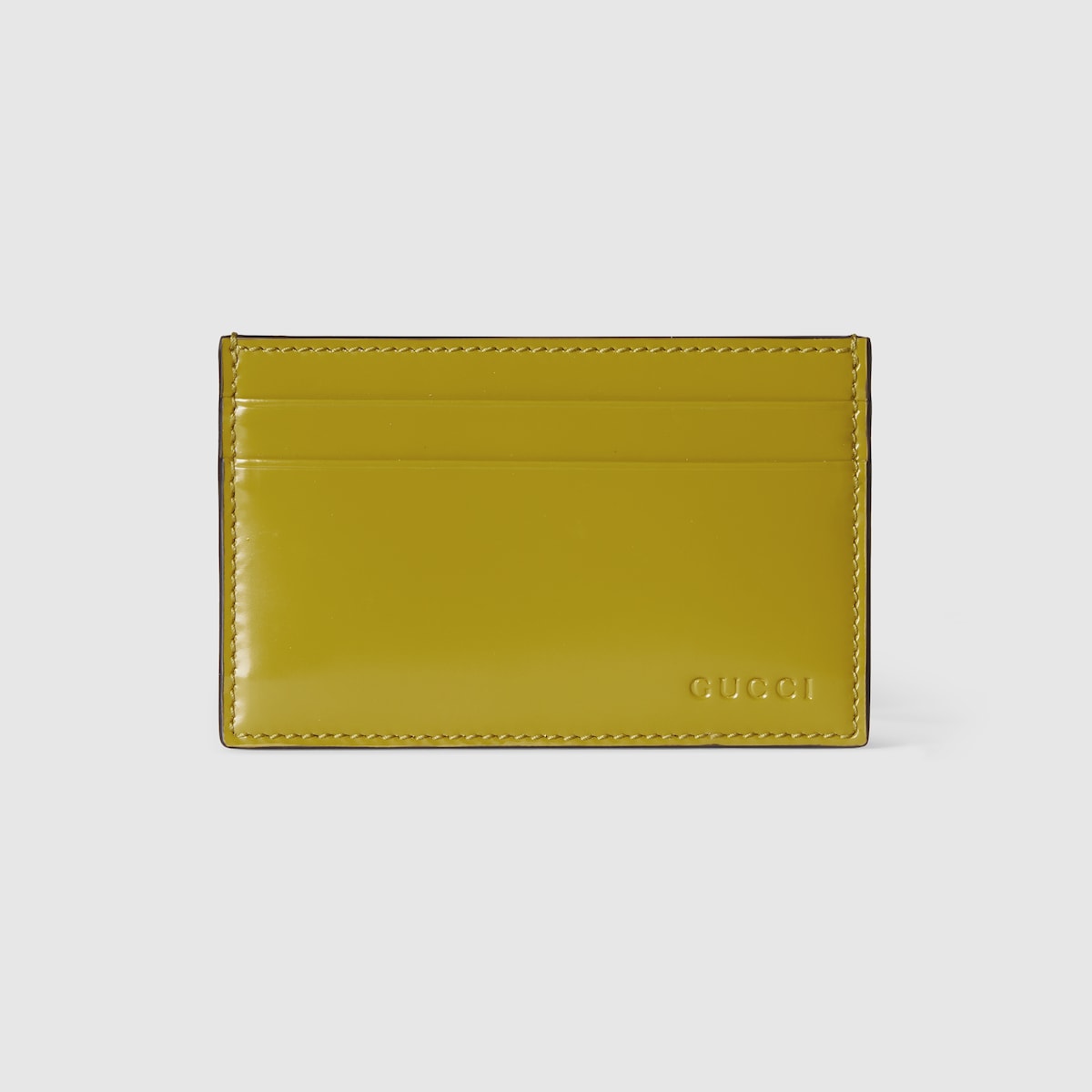 Embossed card case in acid green leather | GUCCI® RO