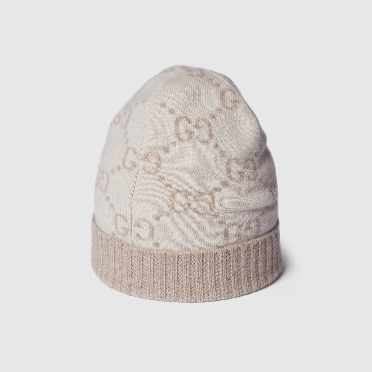 Bonnet en jacquard de cachemire GG en blanc cassé et beige | GUCCI® FR