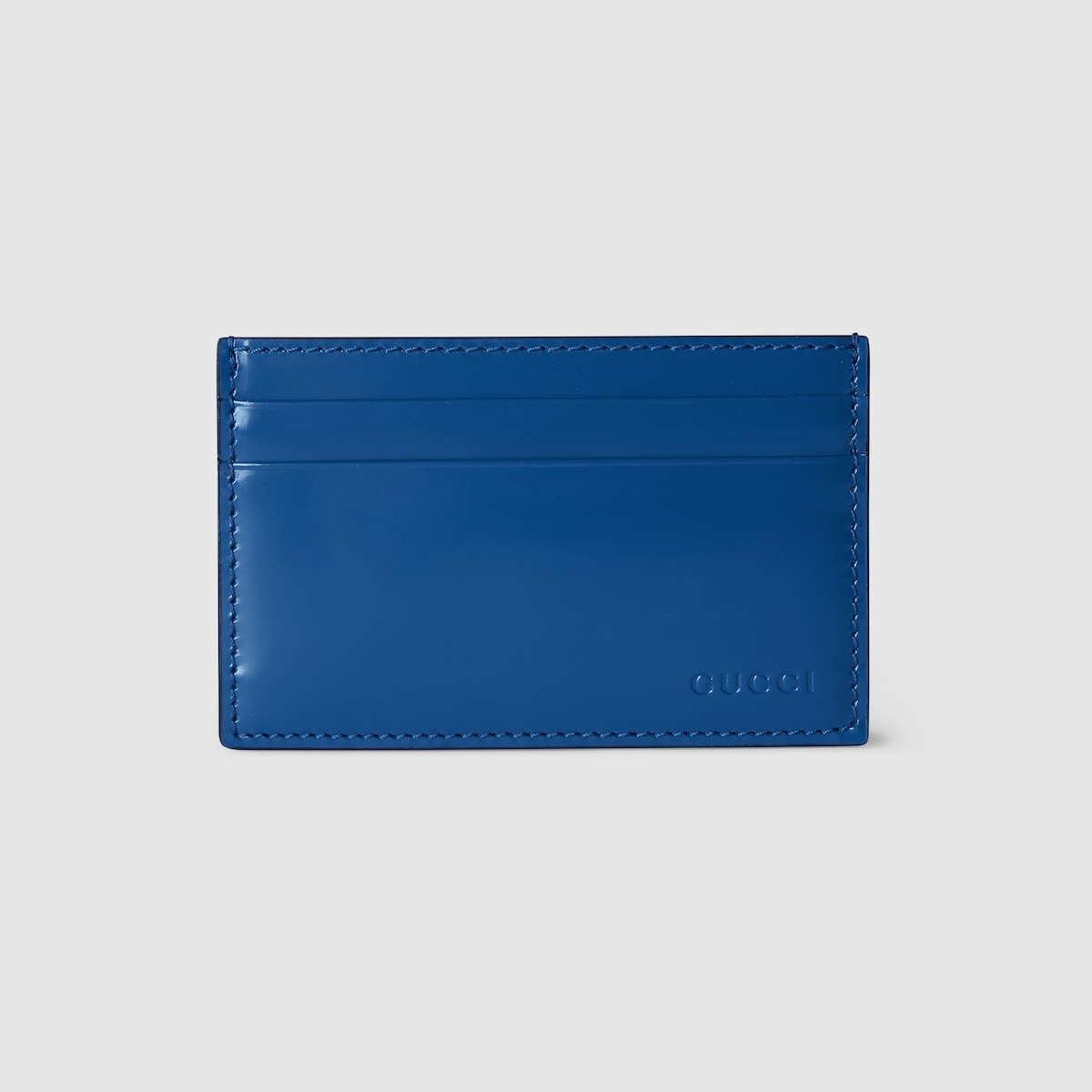 Embossed card case in bright blue leather | GUCCI® TH