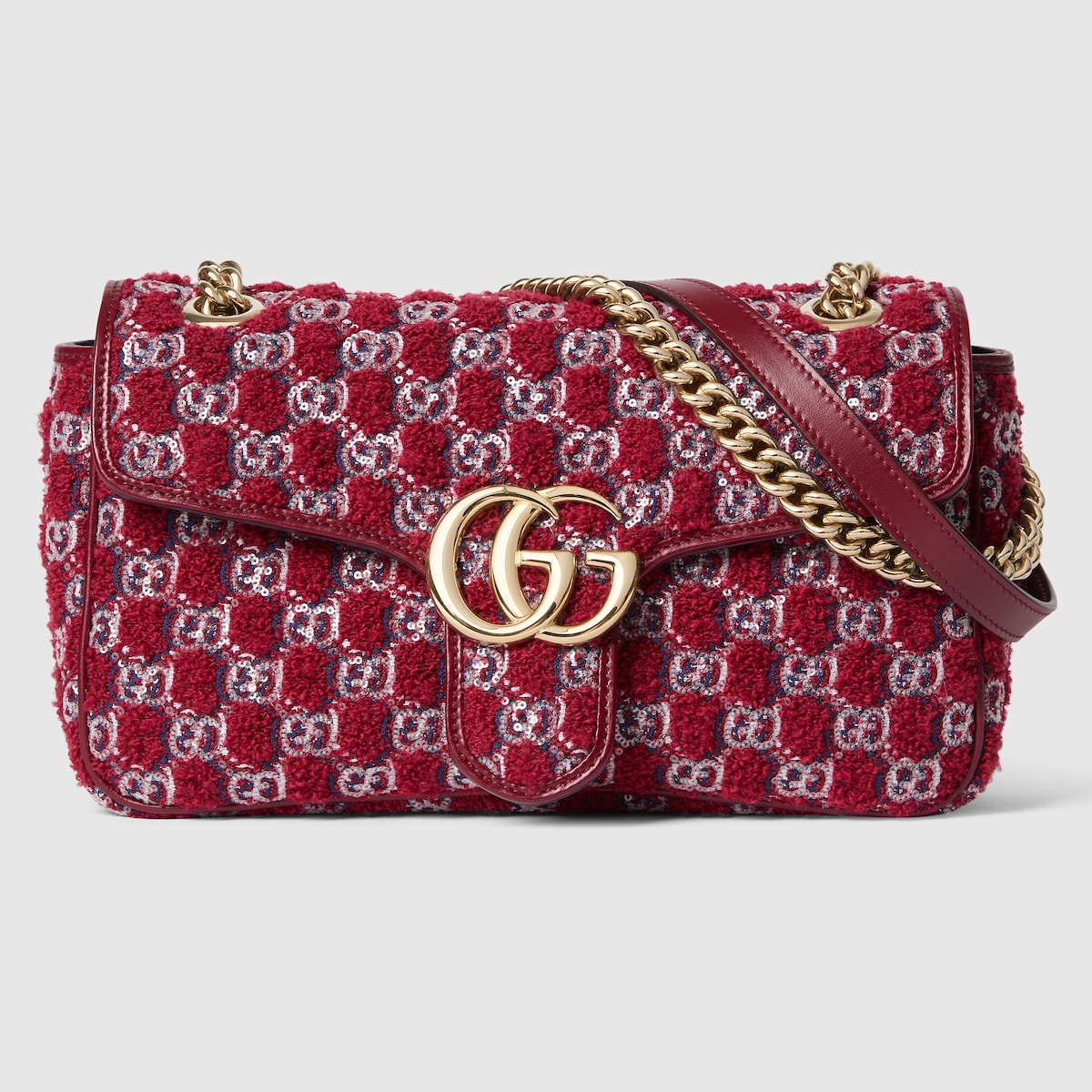 GG Marmont medium shoulder bag in red GG tweed | GUCCI® UK
