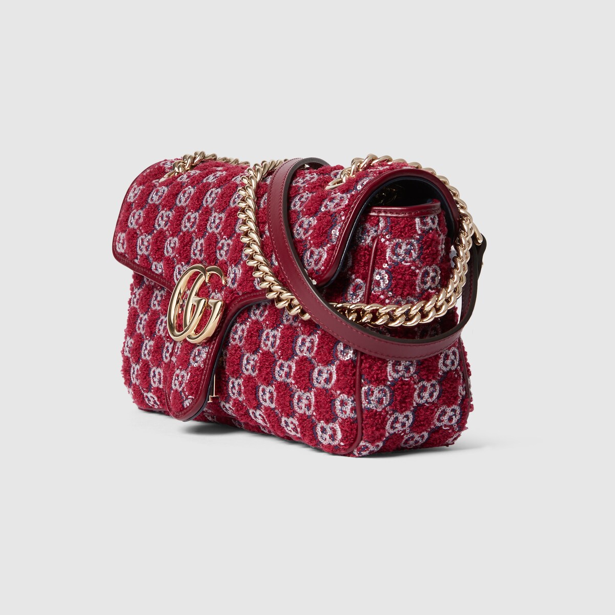 GG Marmont medium shoulder bag in red GG tweed | GUCCI® UK