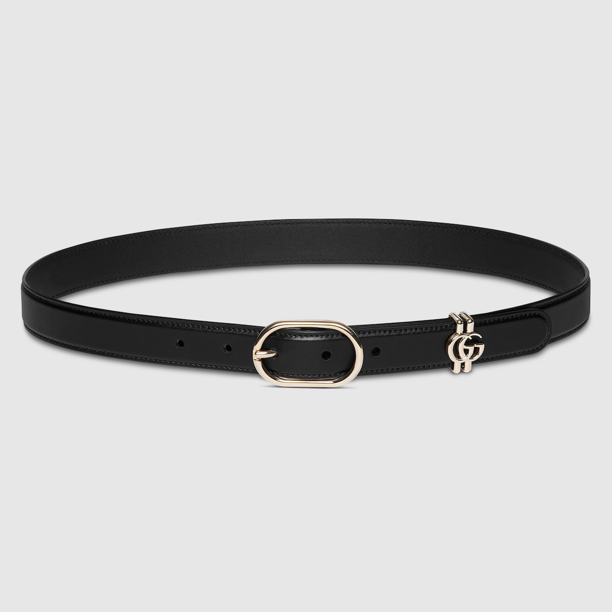 Belt with oval buckle in black leather | GUCCI® ZA