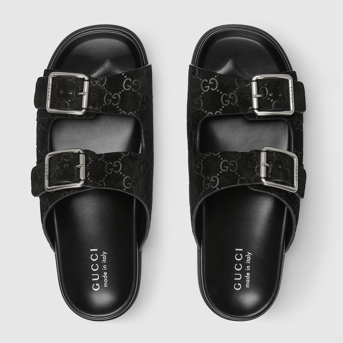 Men's slide sandal in black GG suede | GUCCI® UK