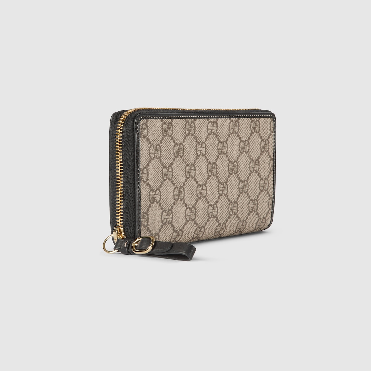 Cartera GG Emblem con cremallera en tejido beige y marrón oscuro ...