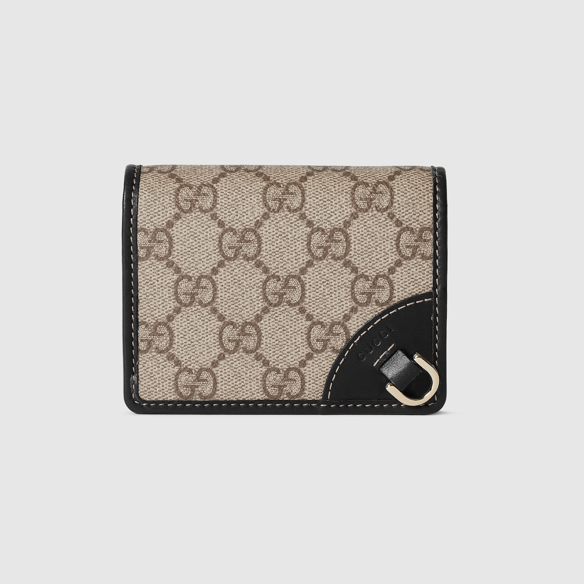 GG Emblem mini wallet in beige and dark brown fabric | GUCCI® MX