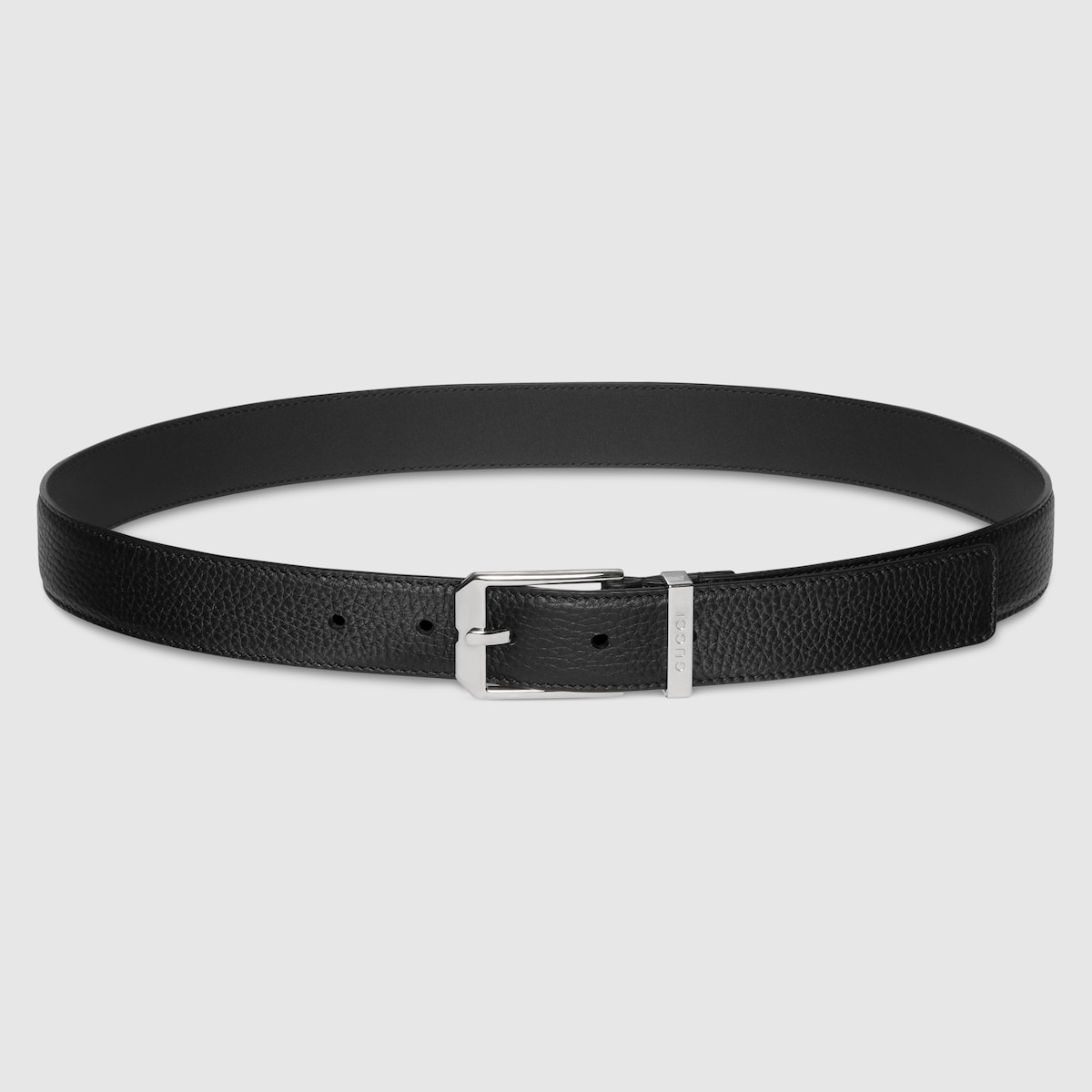 Belt with rectangular buckle in black leather | GUCCI® CA