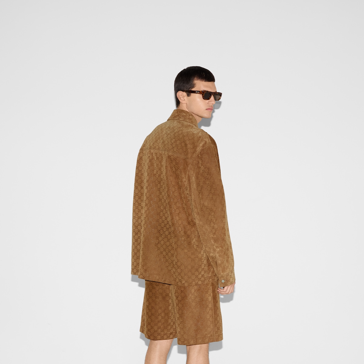Embossed GG suede jacket in camel | GUCCI® UK