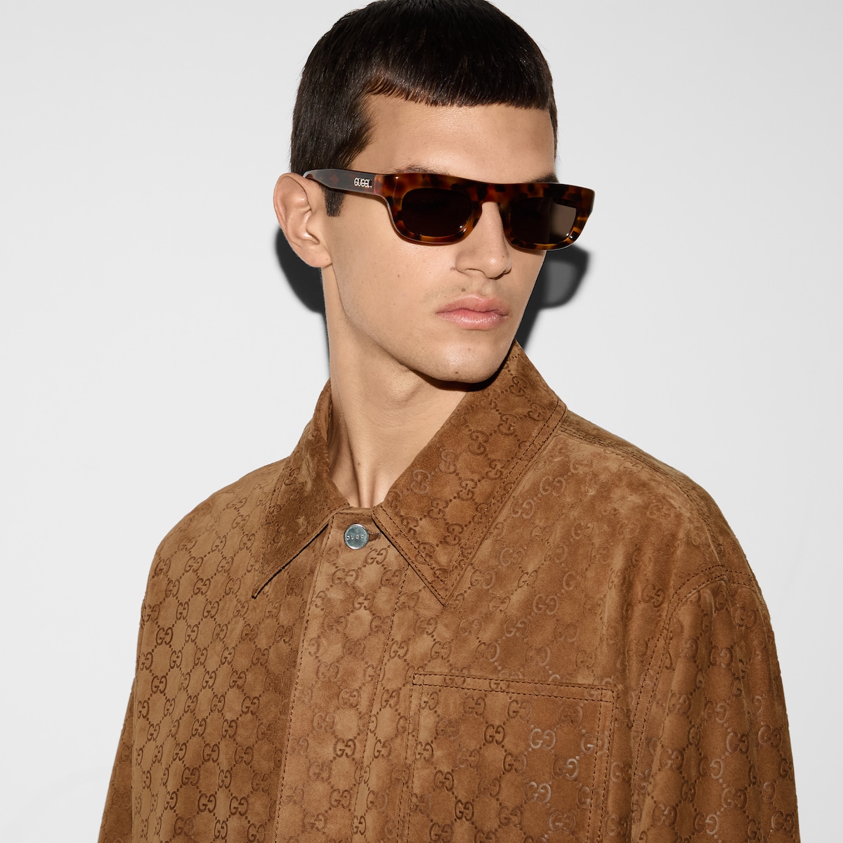 Embossed GG suede jacket in camel | GUCCI® UK