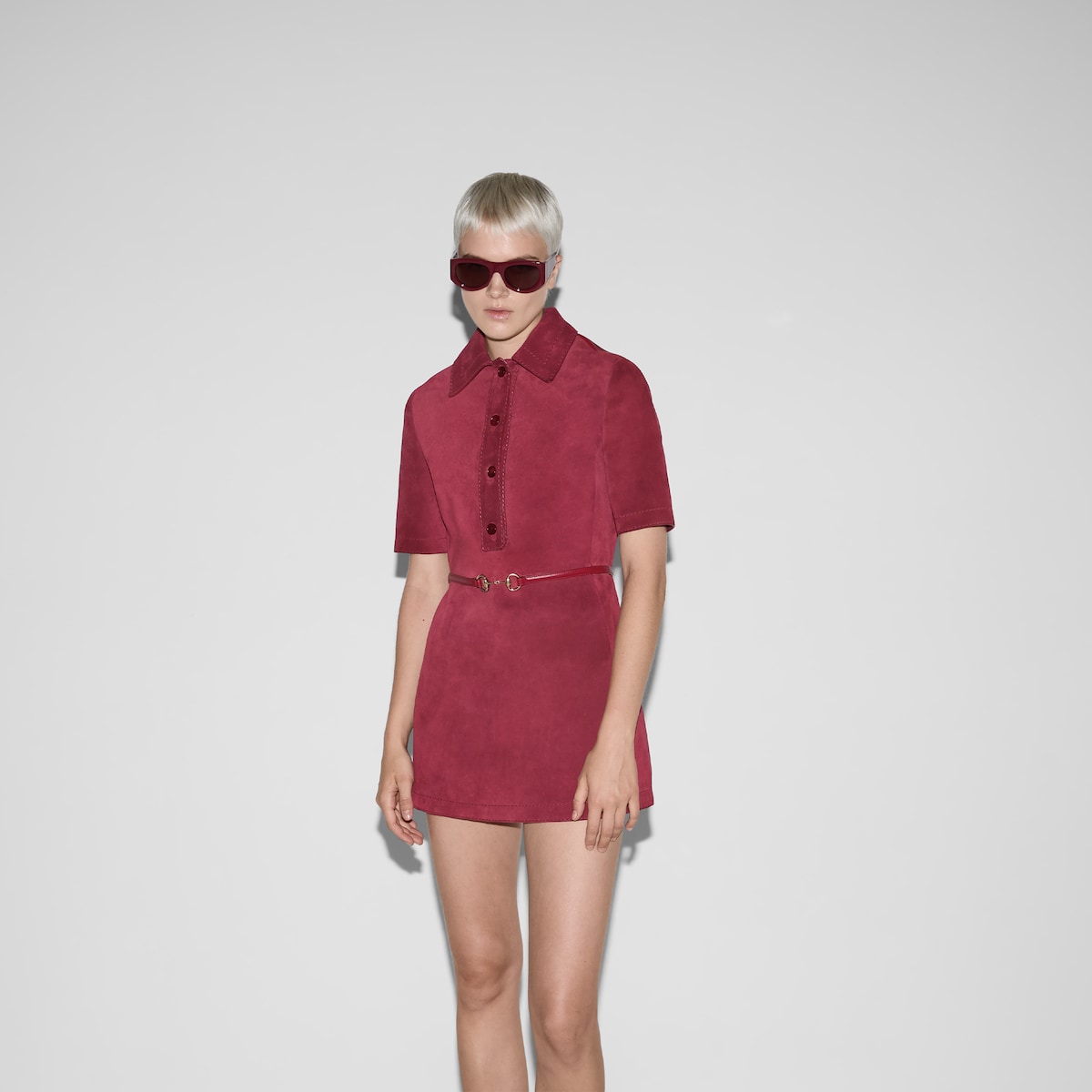 Suede dress with detachable belt in Gucci Rosso Ancora red | GUCCI® UK