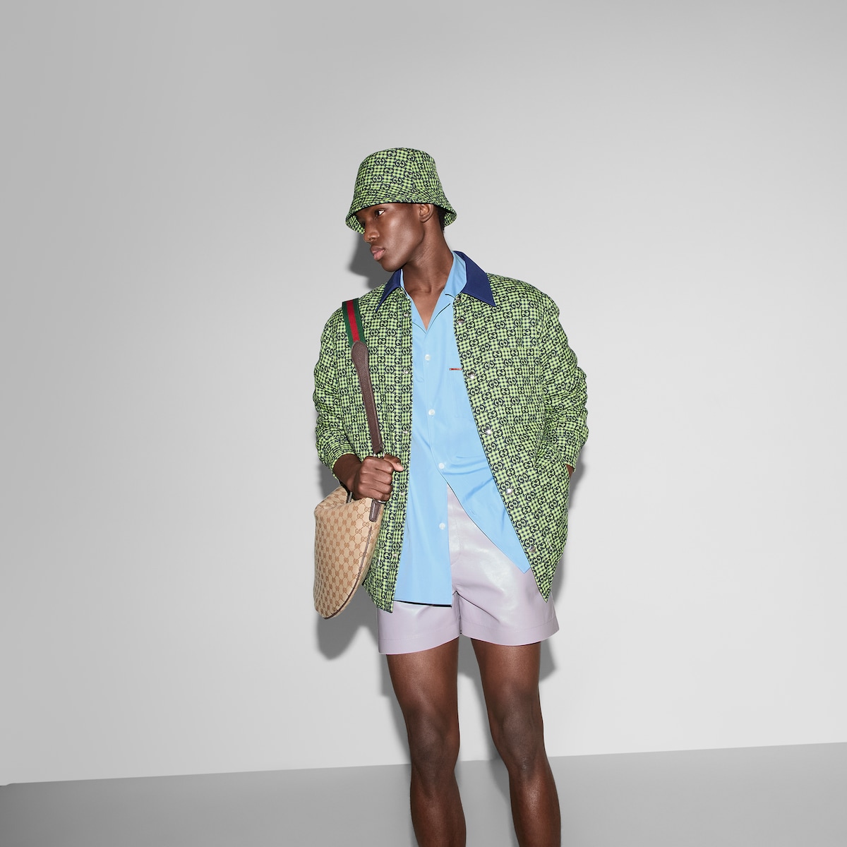 Regular fit cotton shirt with Web in light blue | GUCCI® ZA