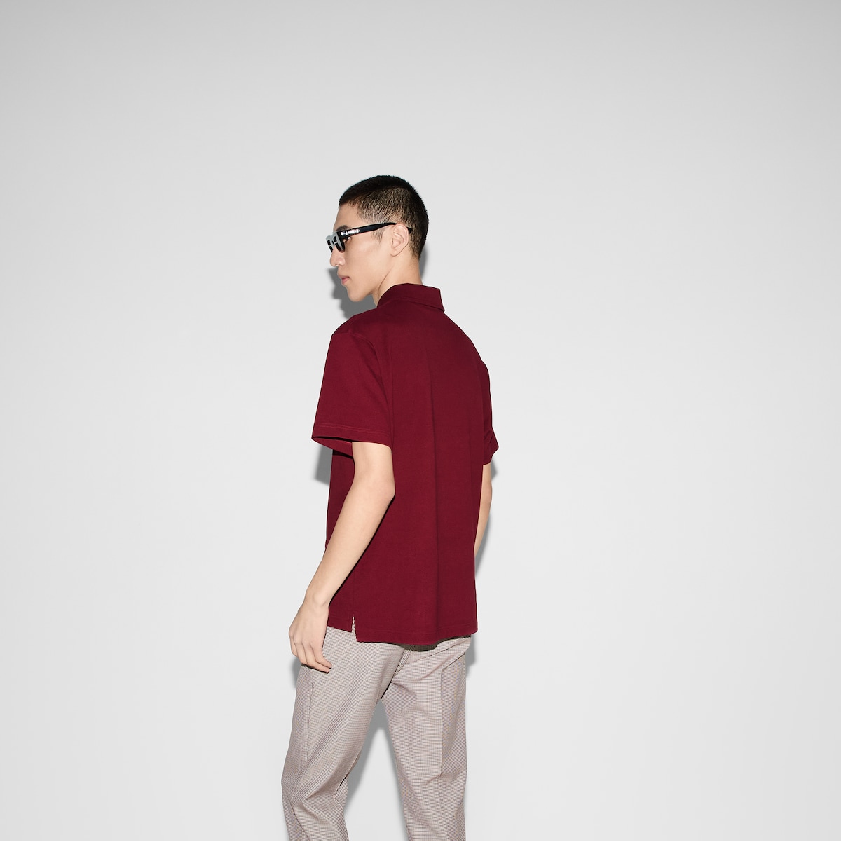 Printed cotton polo shirt in Gucci Rosso Ancora red | GUCCI® Canada