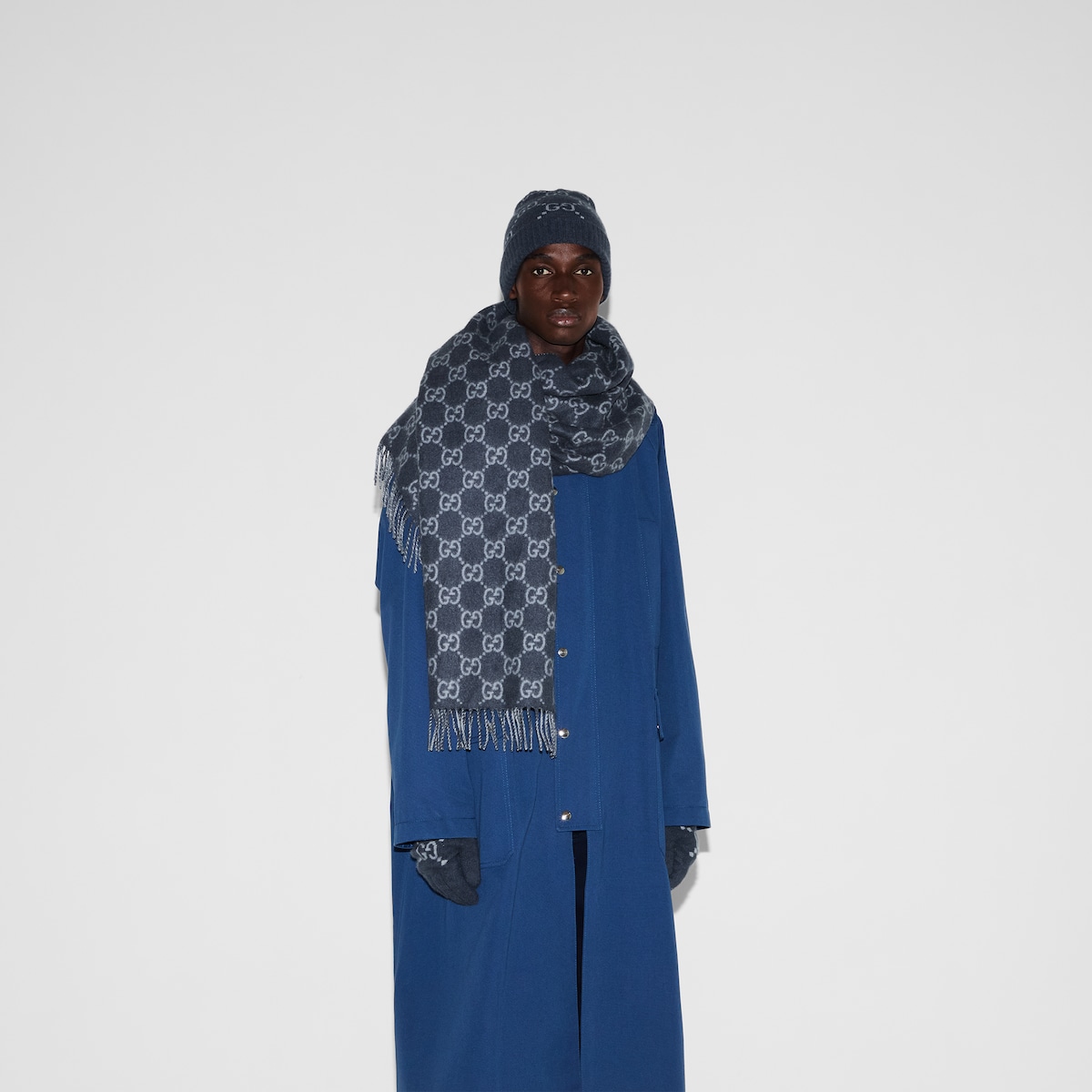 GG cashmere hat in navy and light blue | GUCCI® US