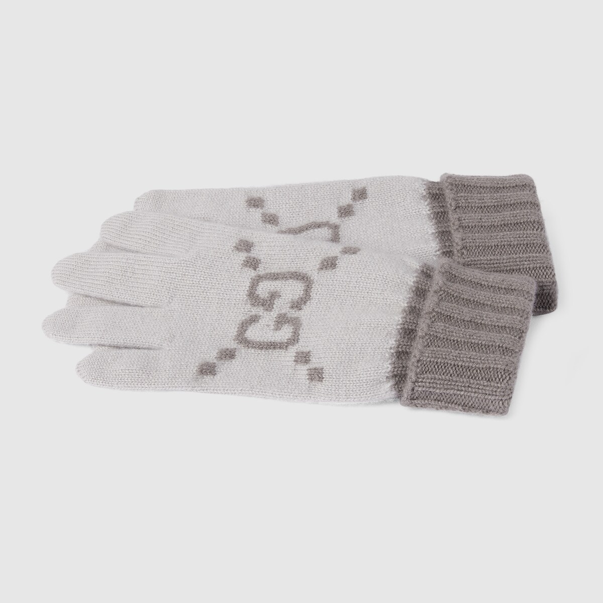 GG cashmere jacquard gloves in ivory and light grey | GUCCI® US