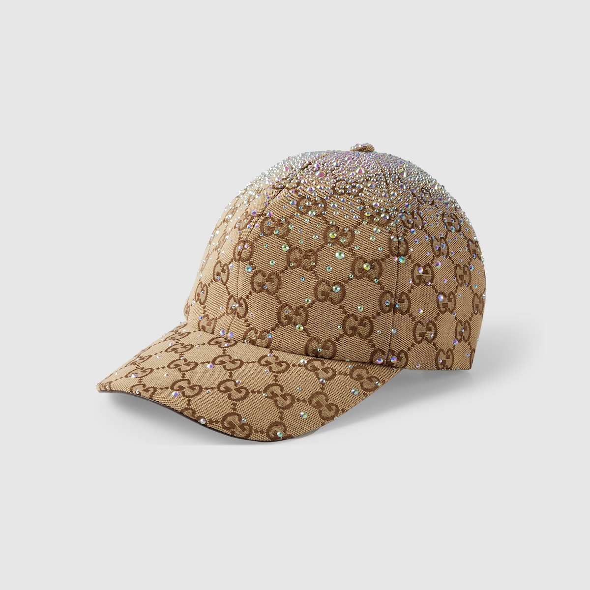 Casquette en toile GG avec cristaux en camel et marron foncé | GUCCI® FR