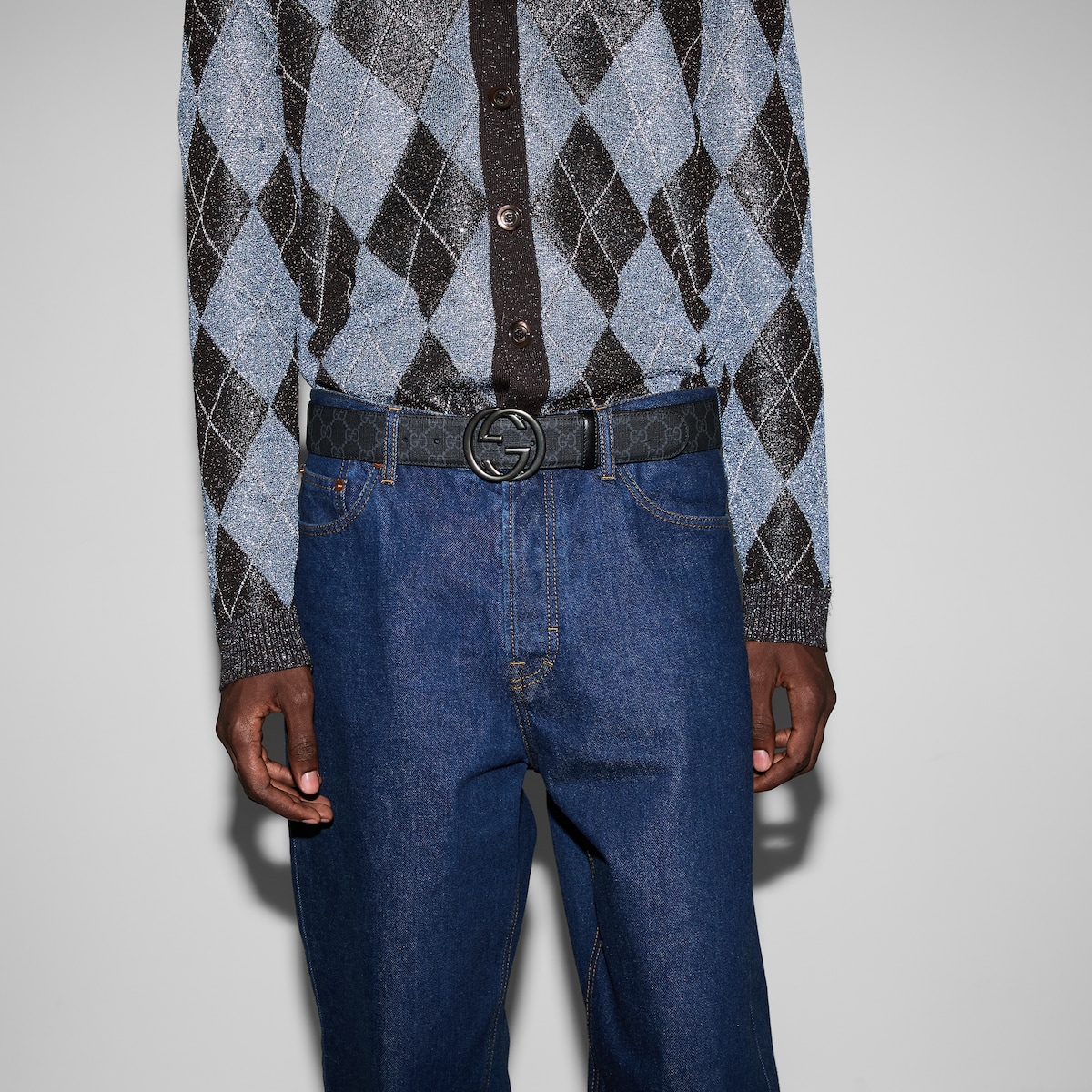 Belt with Interlocking G buckle in black Supreme canvas | GUCCI® US
