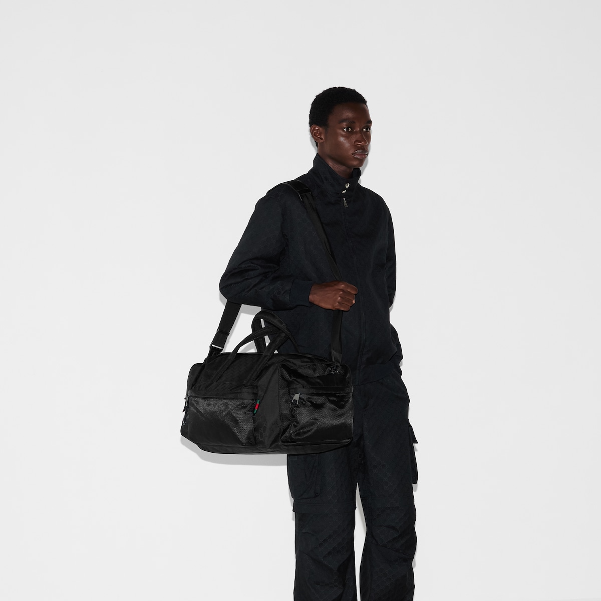 Large GG duffle bag in black GG nylon | GUCCI® Australia