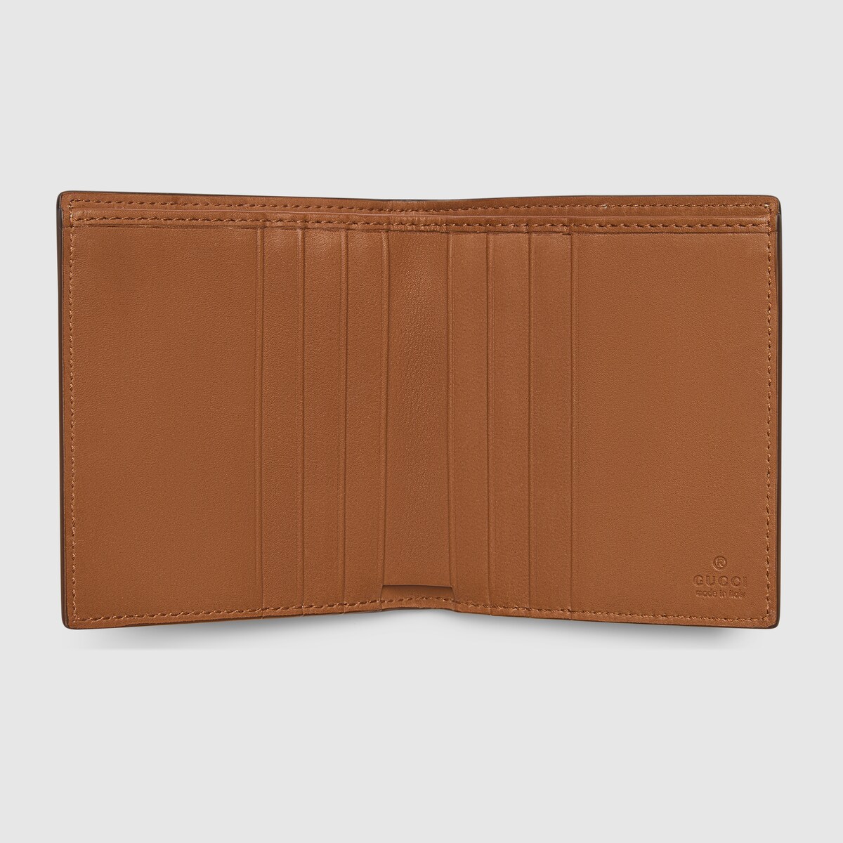 Cartera GG Emblem con dos pliegues en tejido beige y café oscuro ...