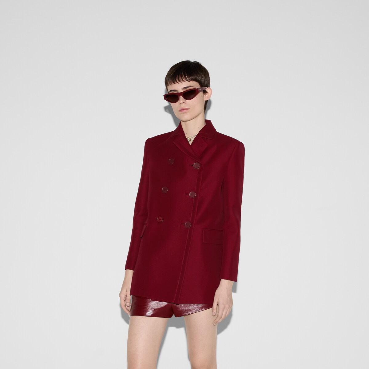 Wool silk cady jacket with martingale in Rosso Ancora red | GUCCI® Canada