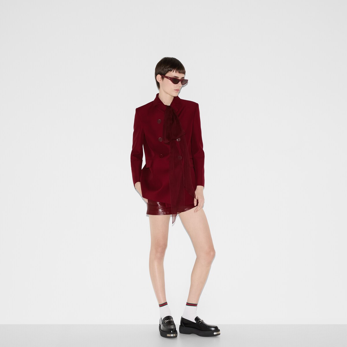 Wool silk cady jacket with martingale in Rosso Ancora red | GUCCI® US