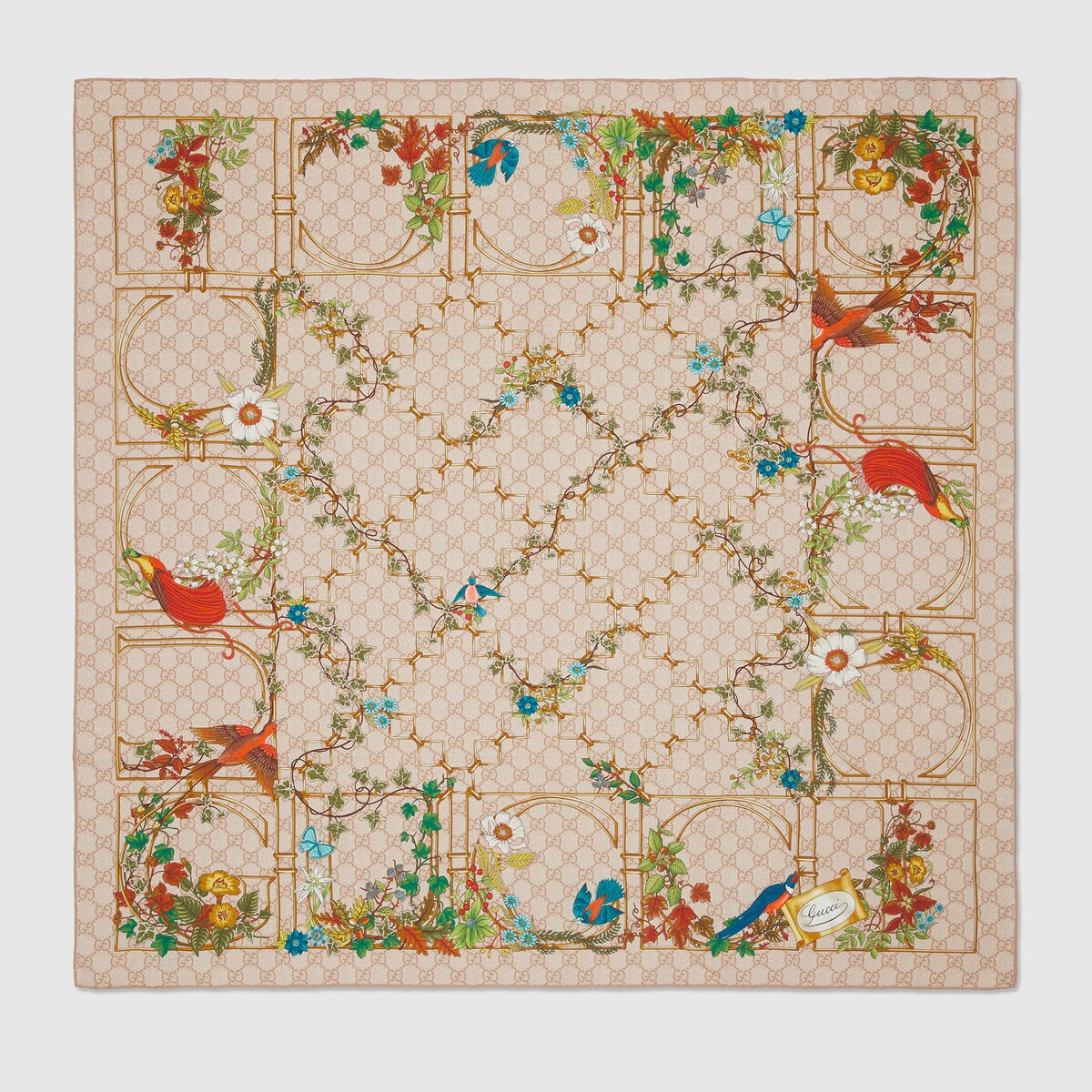 Printed silk carré in ivory and multicolor | GUCCI® ZA