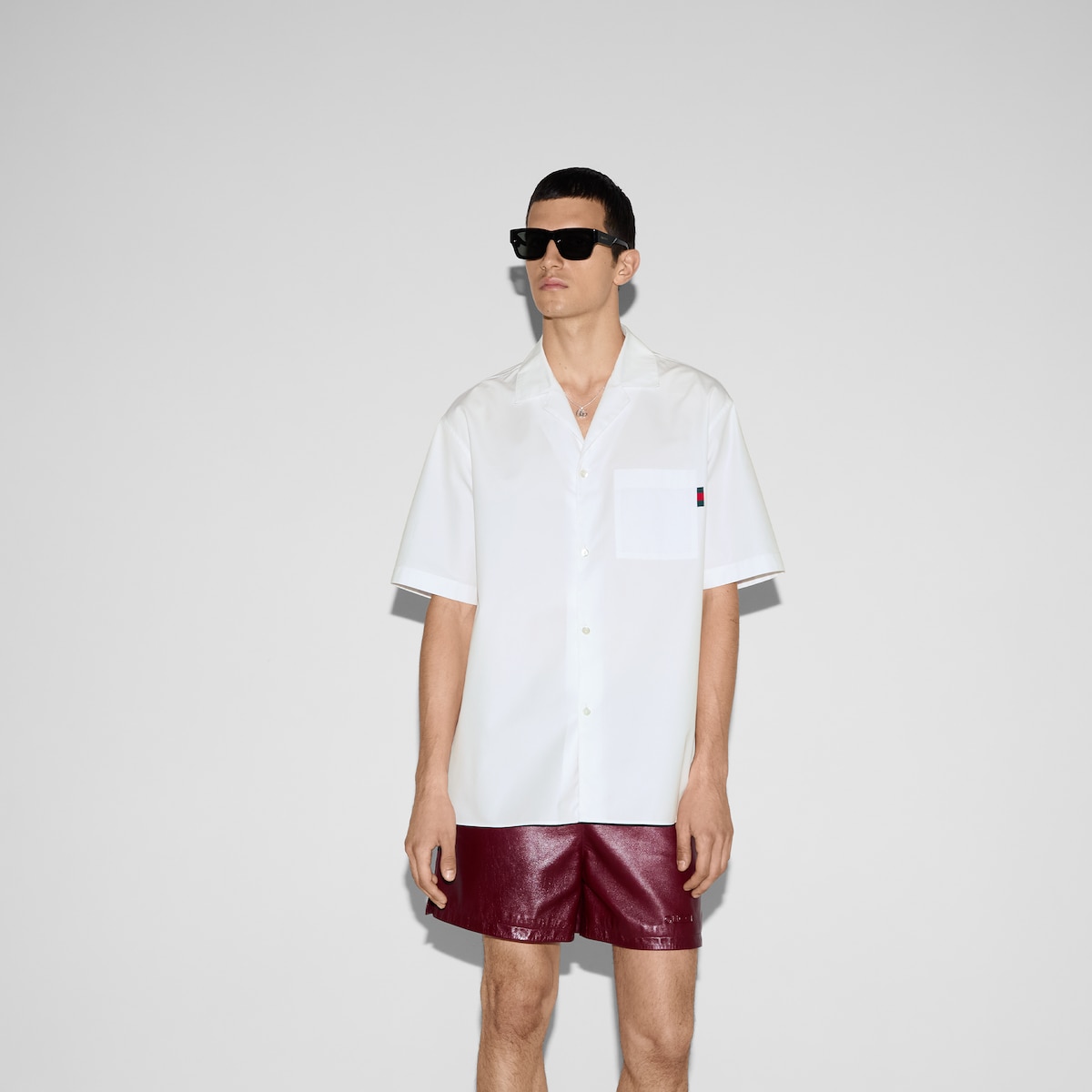 Regular fit cotton shirt with Web in white | GUCCI® UK
