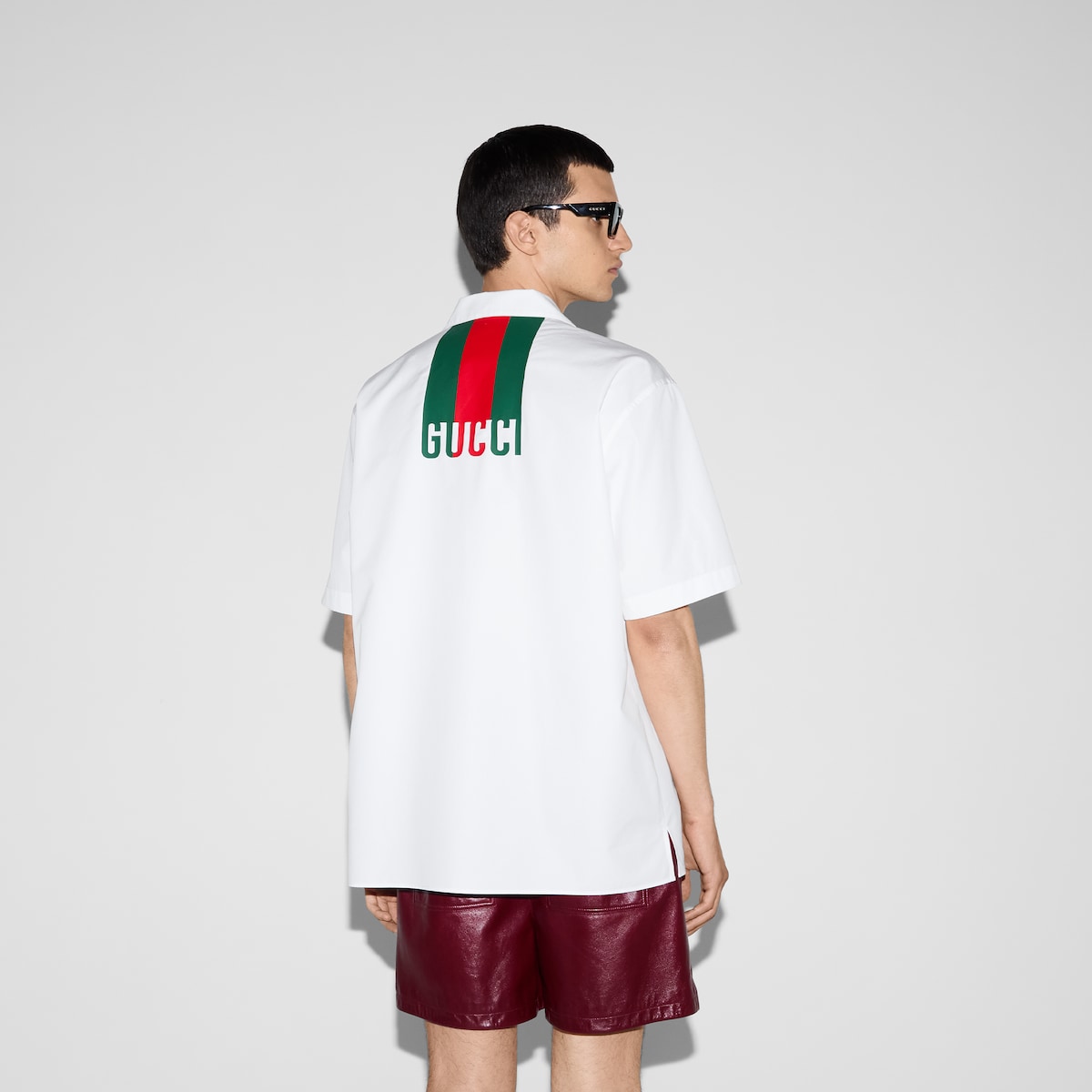 Regular fit cotton shirt with Web in white | GUCCI® UK