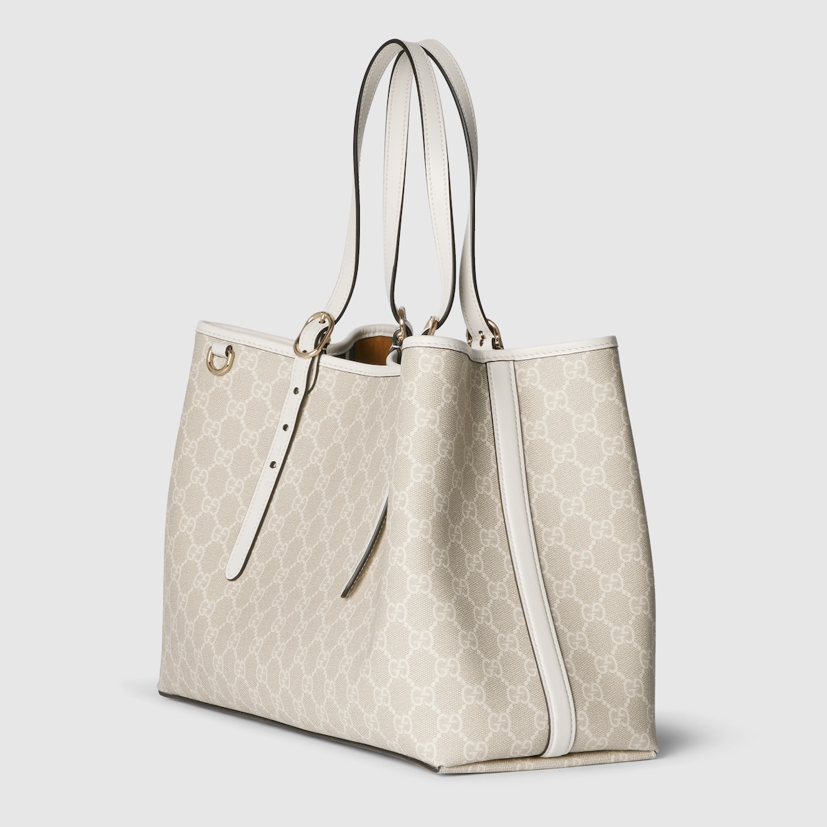 GG Emblem medium tote bag in beige and white fabric | GUCCI® NO