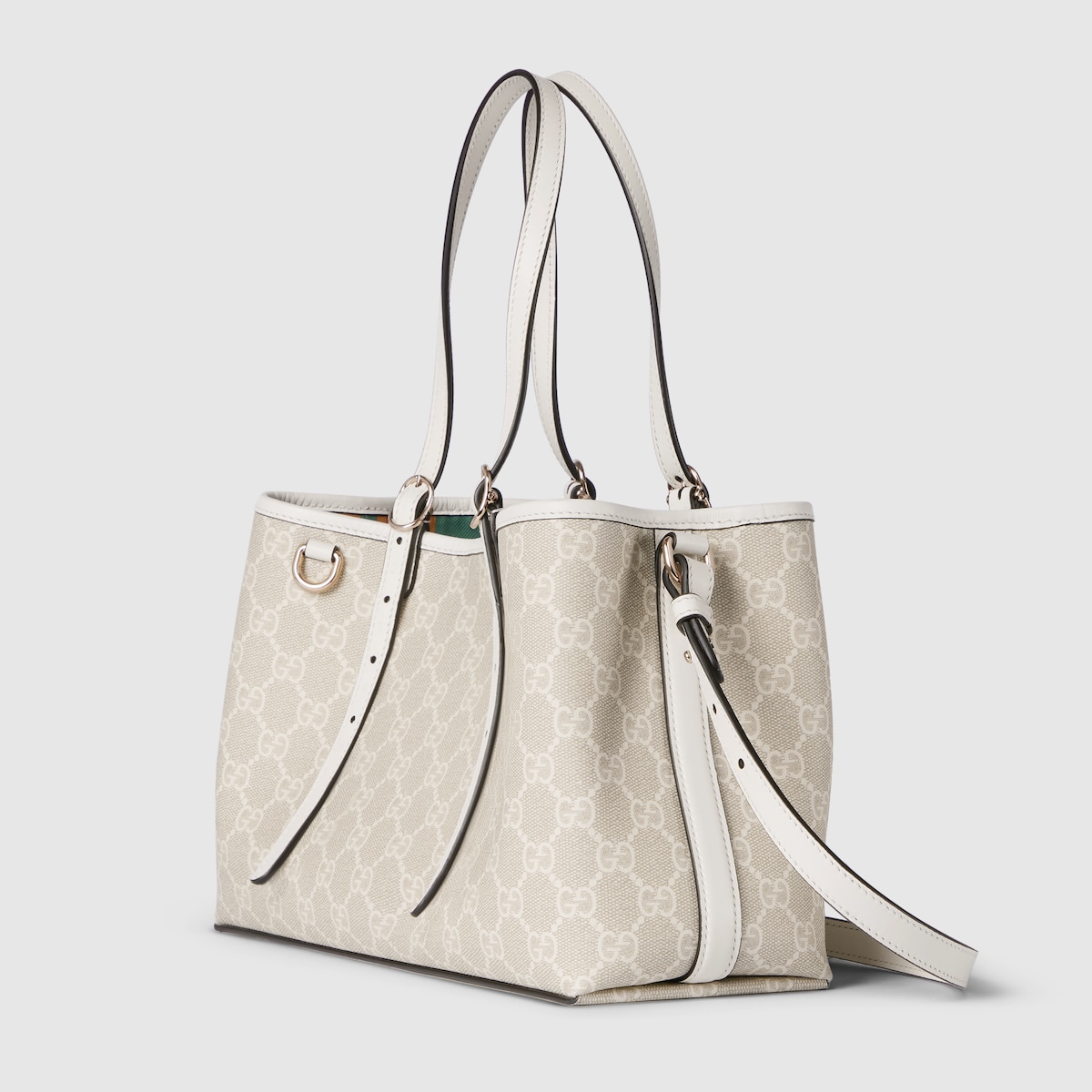 GG Emblem small tote bag in beige and white fabric | GUCCI® Canada