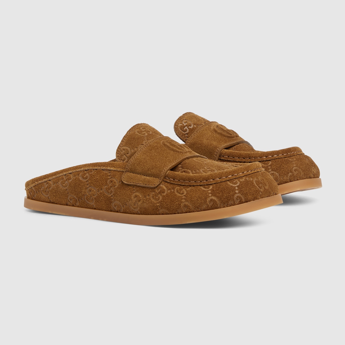 Women's mule with Double G in light brown GG suede | GUCCI® US