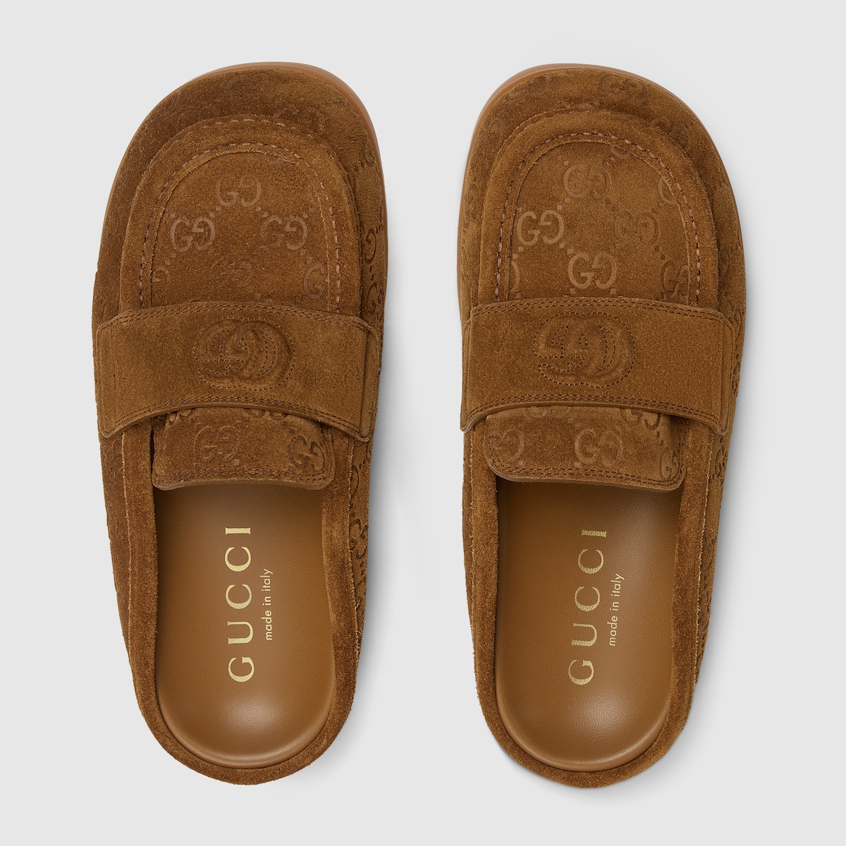 Sabot donna con Doppia G in pelle scamosciata GG marrone chiaro | GUCCI ...