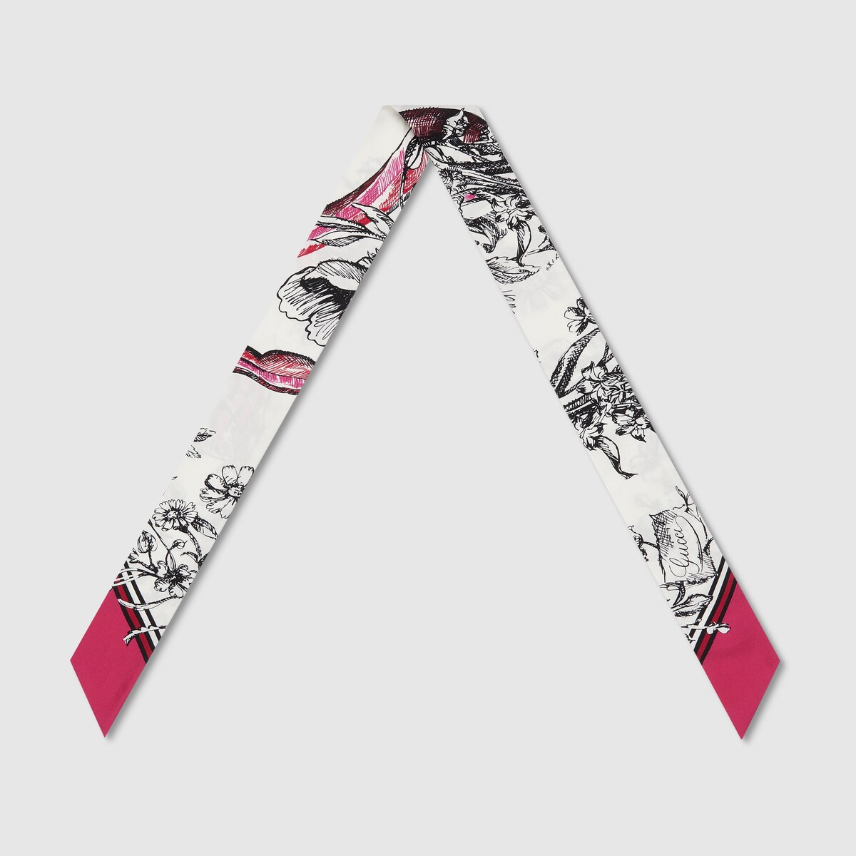 Printed silk neck bow in fuchsia and ivory | GUCCI® 香港