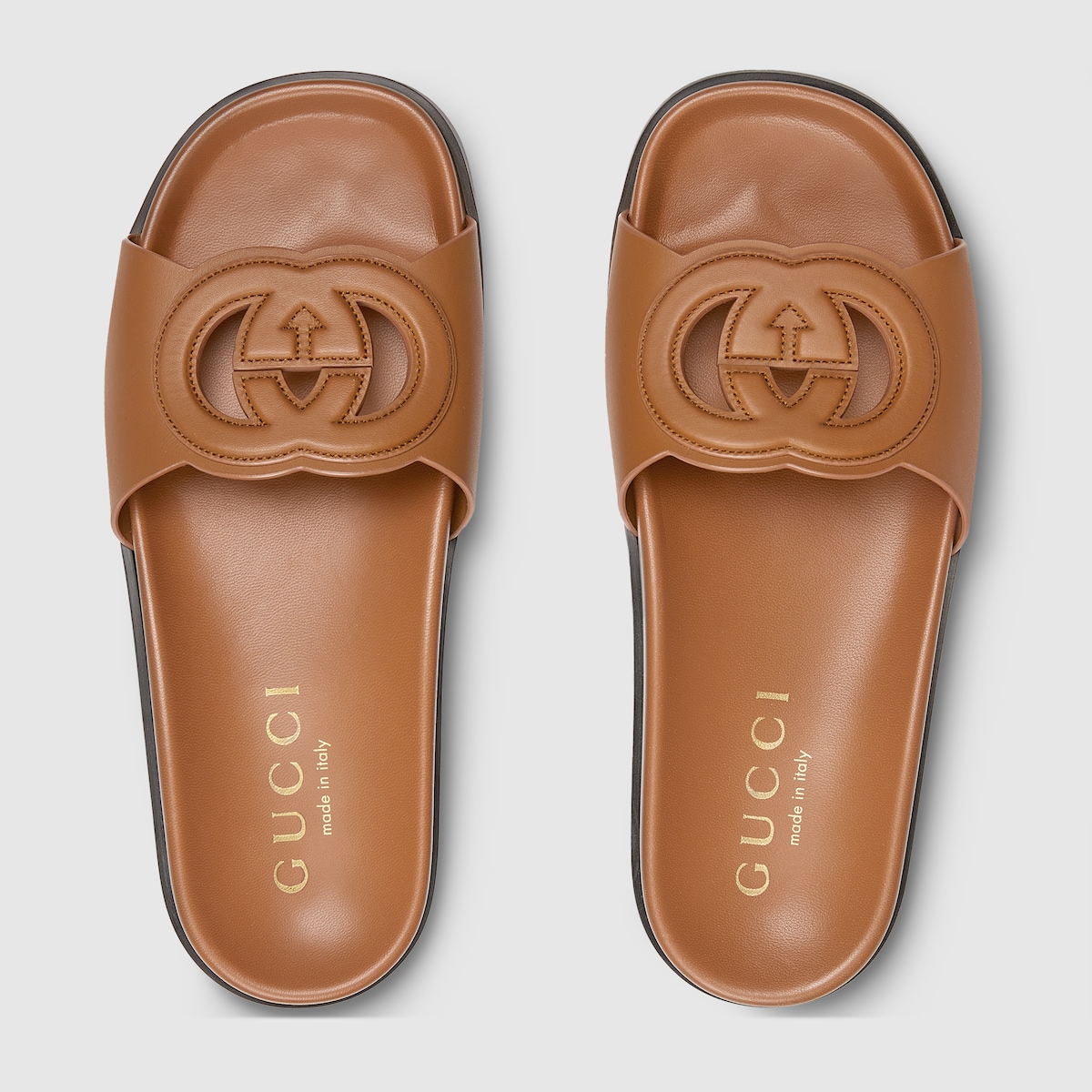 Women's Interlocking G slide sandal in light brown leather | GUCCI® NZ