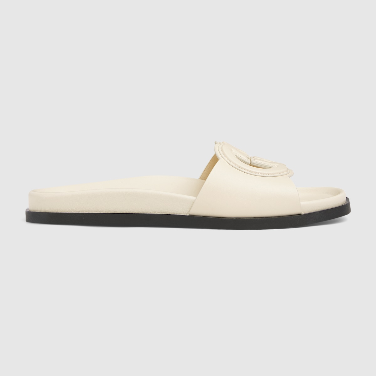 Women's slide sandal with Interlocking G in ivory leather | GUCCI® CA