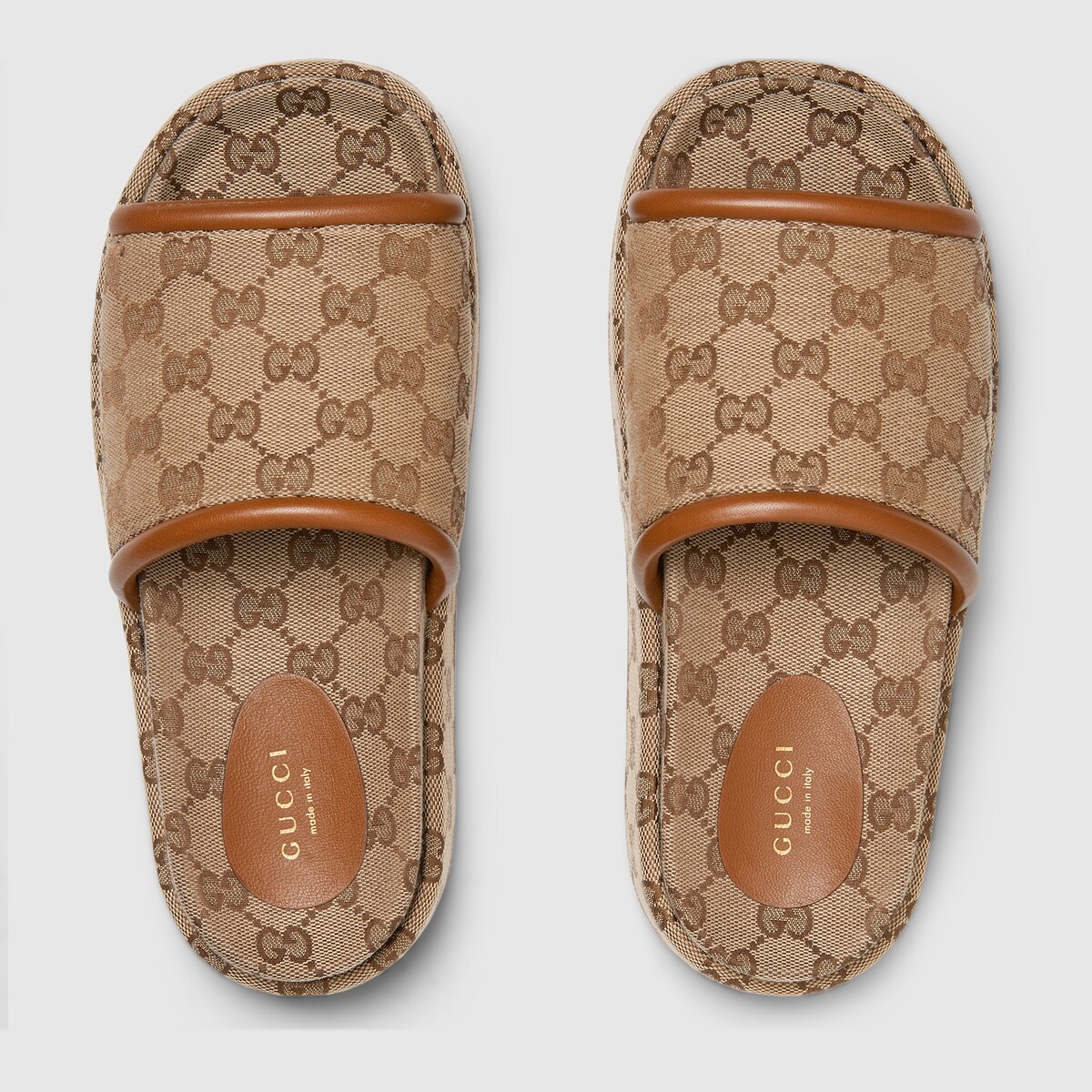 Women's GG platform sandal in beige and dark brown Original GG canvas ...