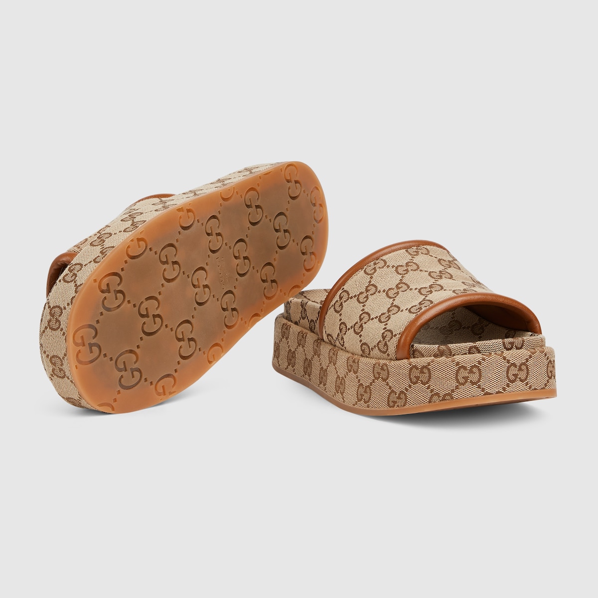 Sandales GG compensées pour femme en toile Original GG beige et marron ...
