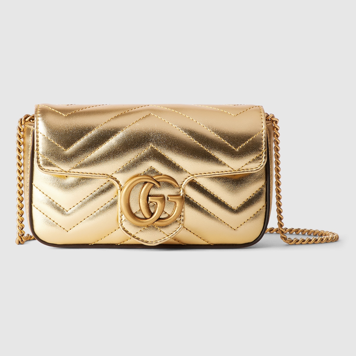 GG Marmont Super-Mini-Tasche in goldfarbenes Leder | GUCCI® DE