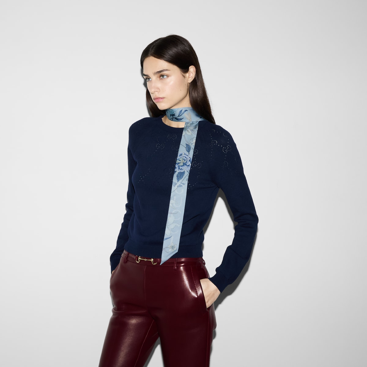 Printed silk neck bow in light blue | GUCCI® US