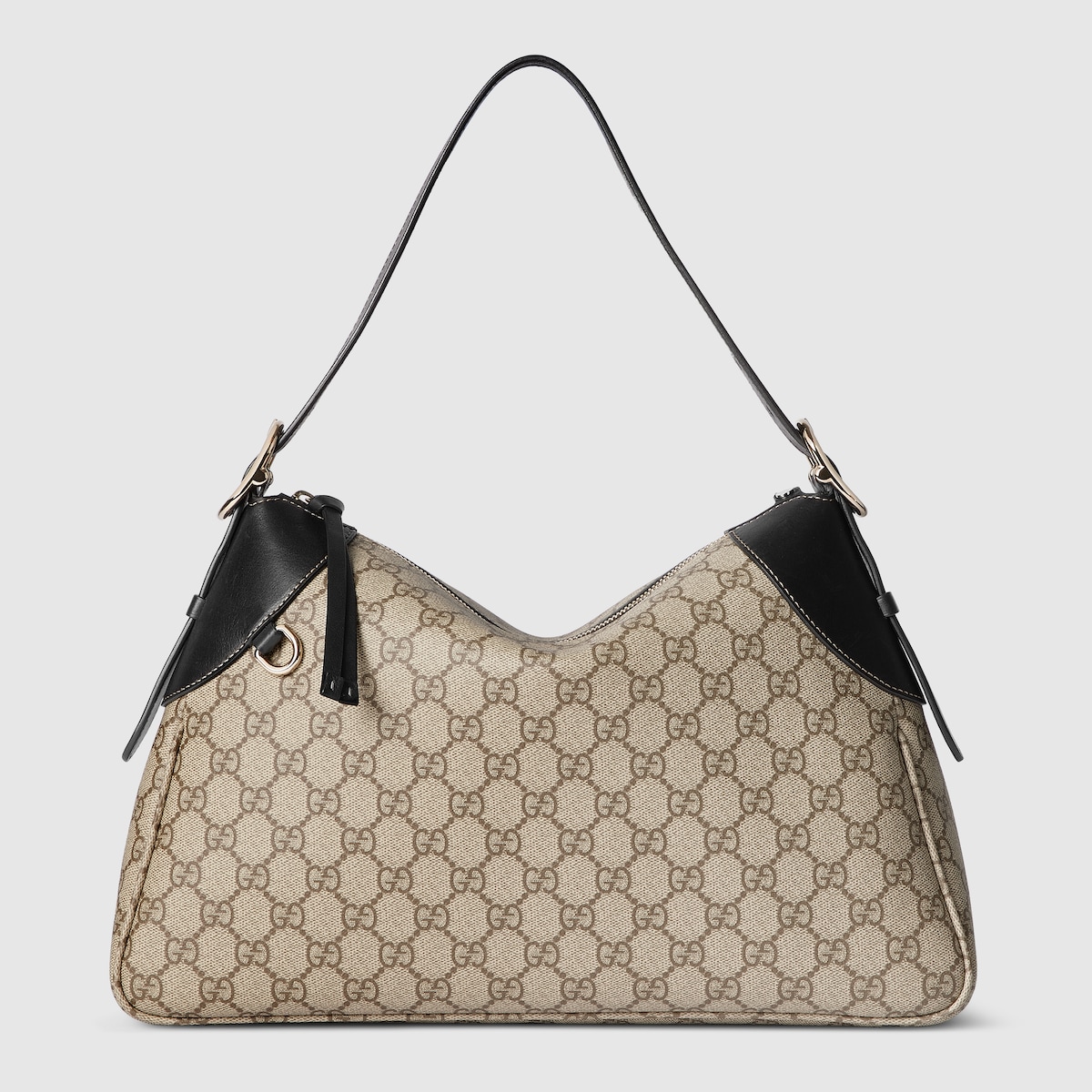 GG Emblem large shoulder bag in beige and dark brown fabric | GUCCI® UK