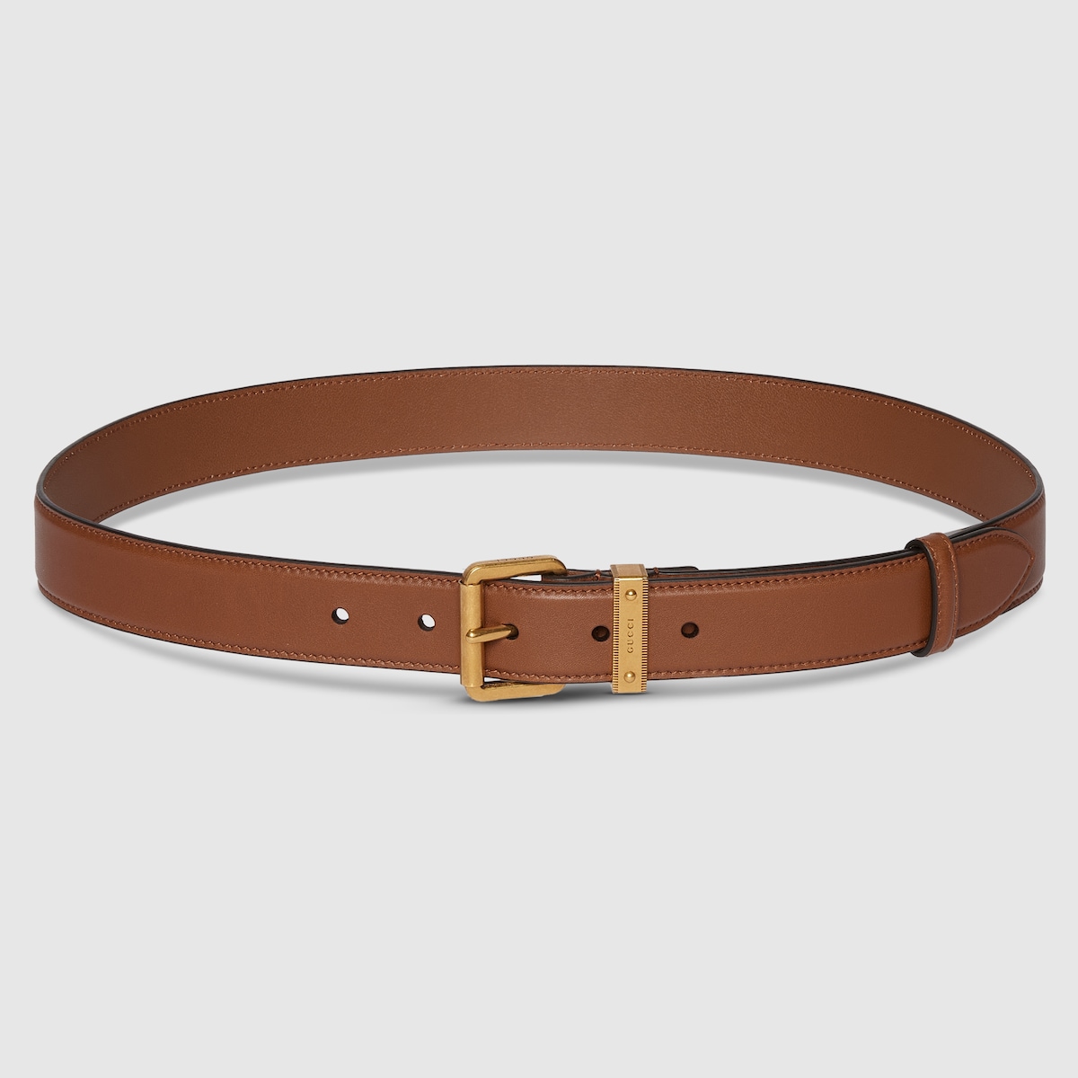 GG Emblem belt with square buckle in brown leather | GUCCI® PT