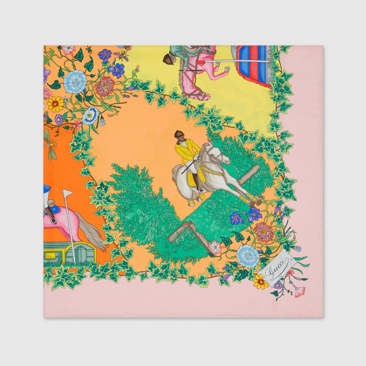 Printed silk twill carré in pink and multicolor | GUCCI® US